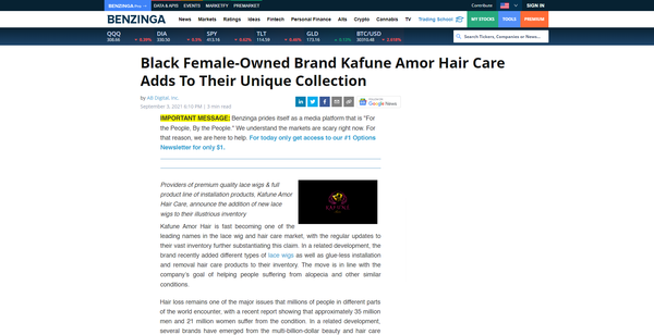 Benzinga – Kafuné hair (Growing Upscale Hair LLC)